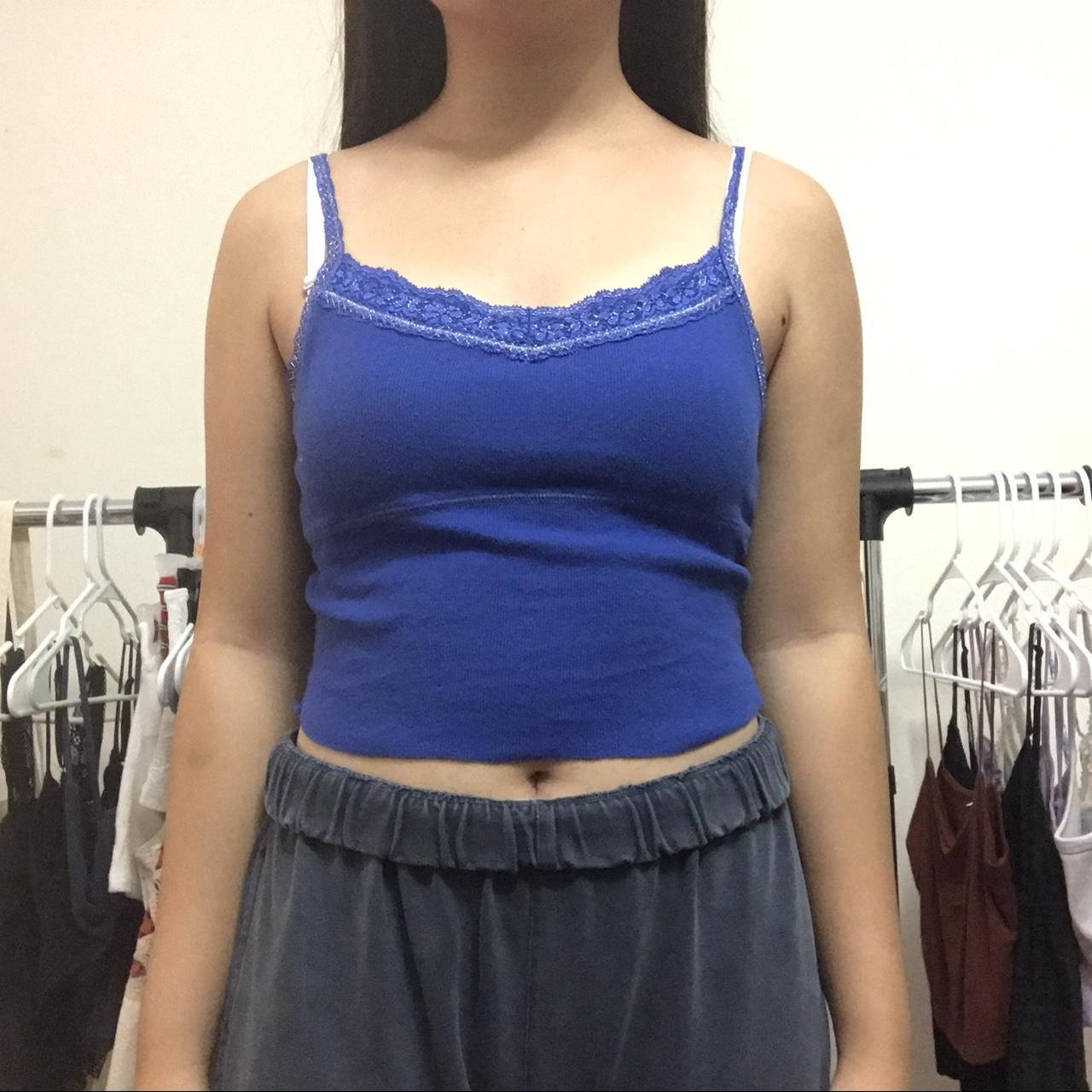 blue crop top with lace - hand cropped - originally... - Depop