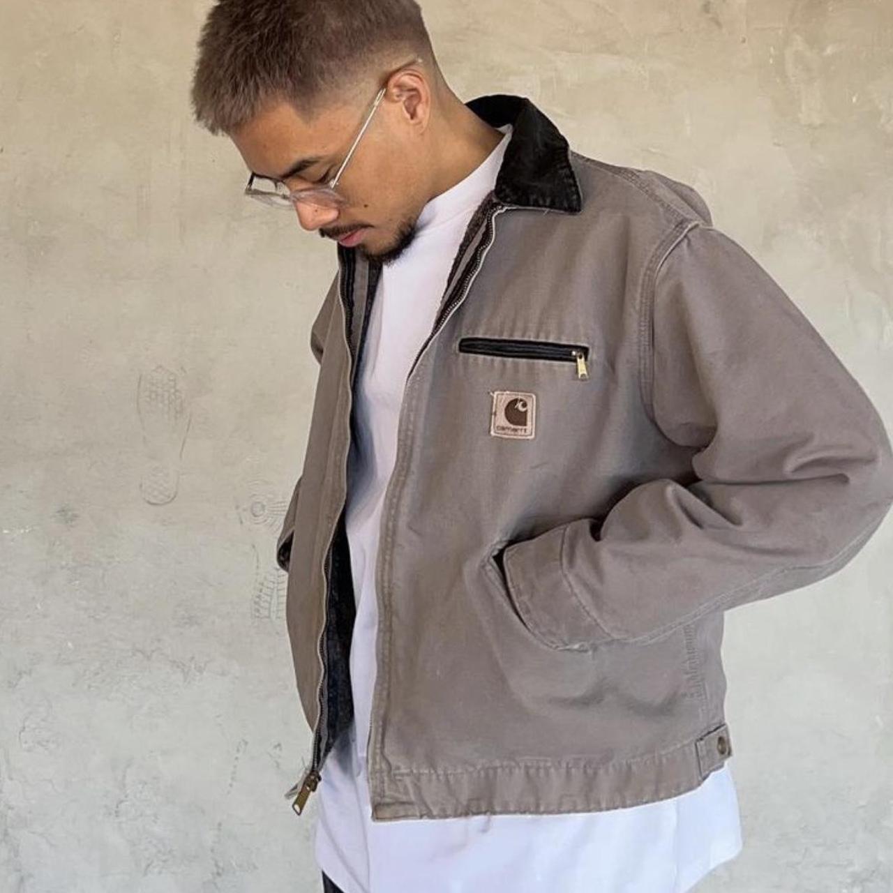 Carhartt Men's Cream and Grey Jacket | Depop