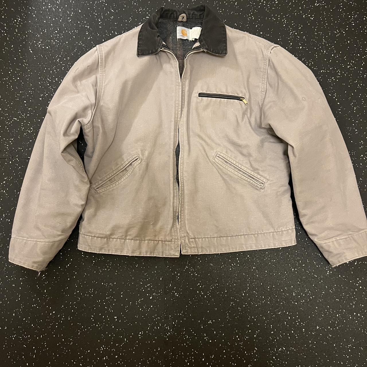 Carhartt Men's Cream and Grey Jacket | Depop
