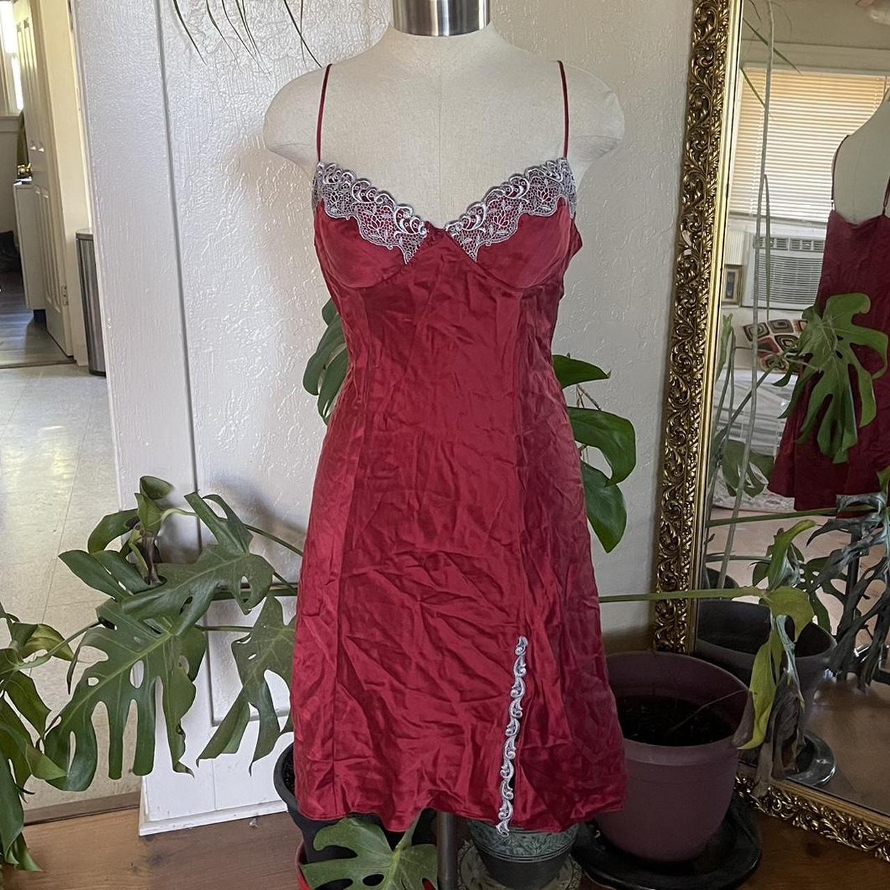victoria’s secret red 100% silk slip dress. silver... - Depop