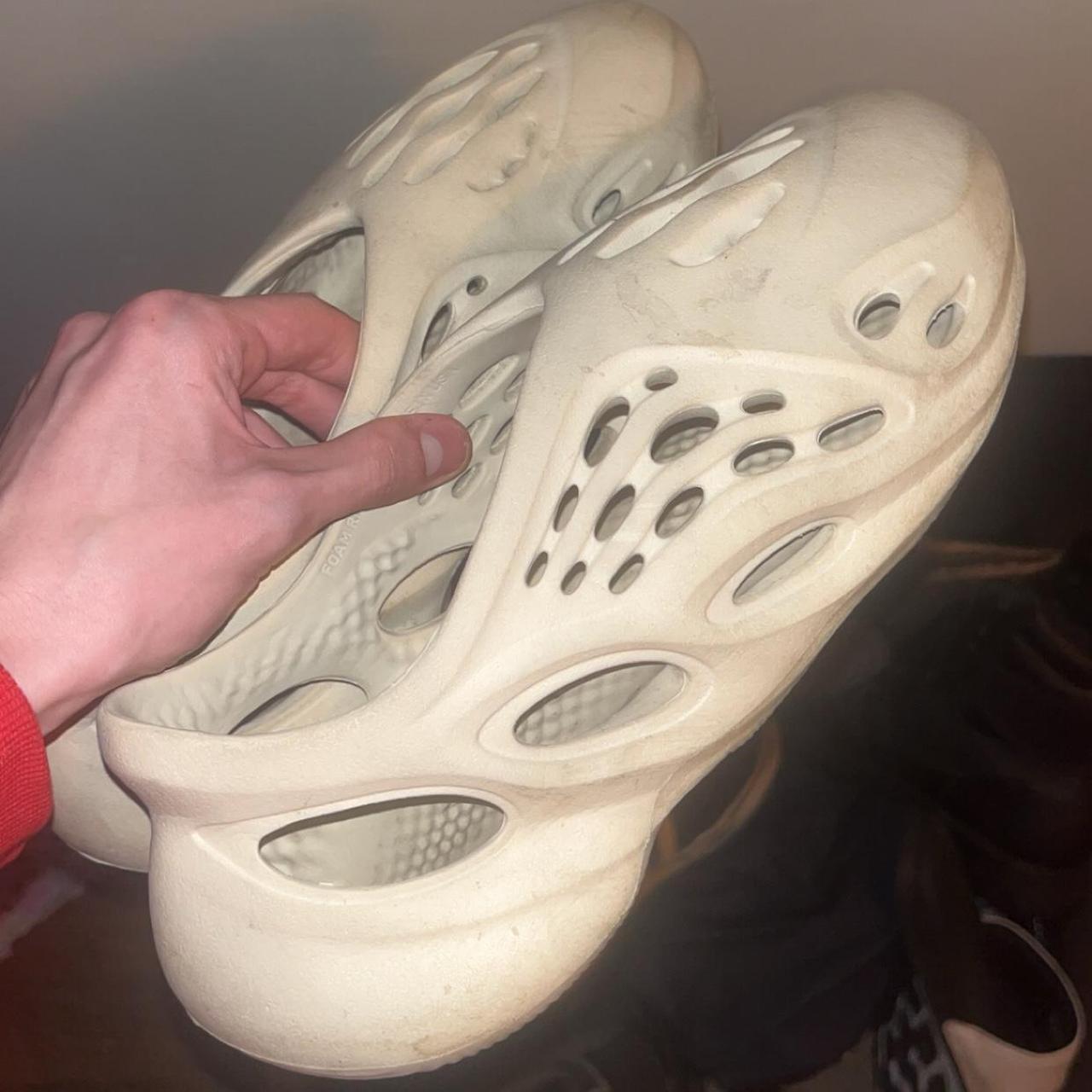 Cream and white Crocs Yeezy Foam Runners lightly... | Depop