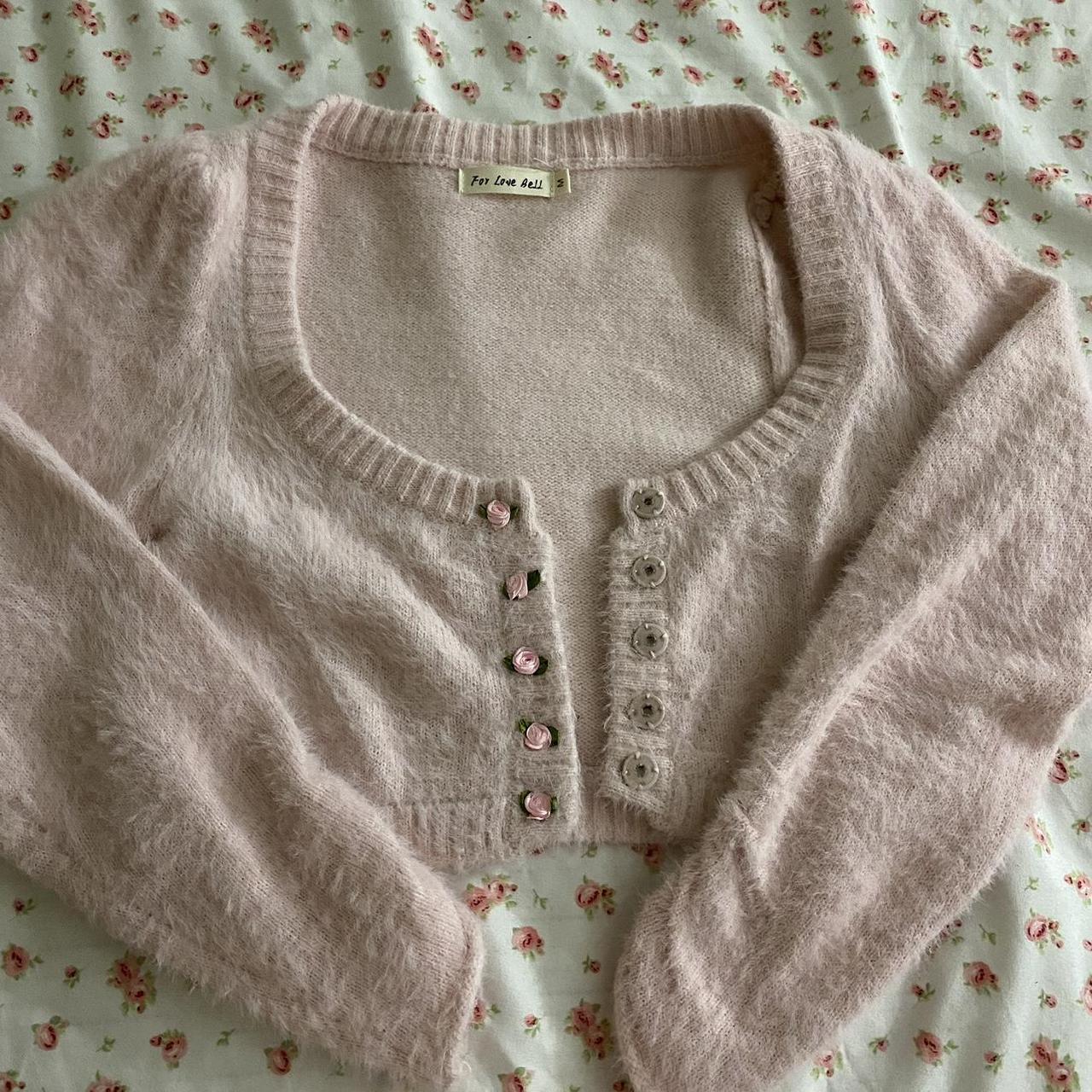adorable pink rose button cardigan💘 soft and cute... - Depop