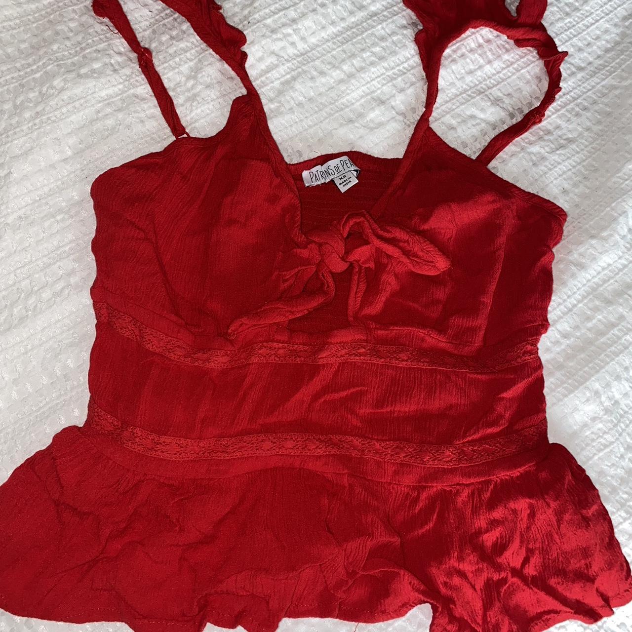 Red tank top with cute lace detailing and adjustable... - Depop
