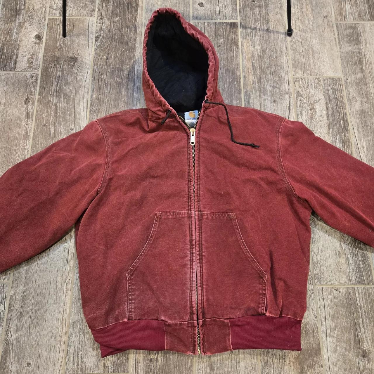 J68 CRI Carhartt Jacket Crimson 90s Distressed Faded... - Depop