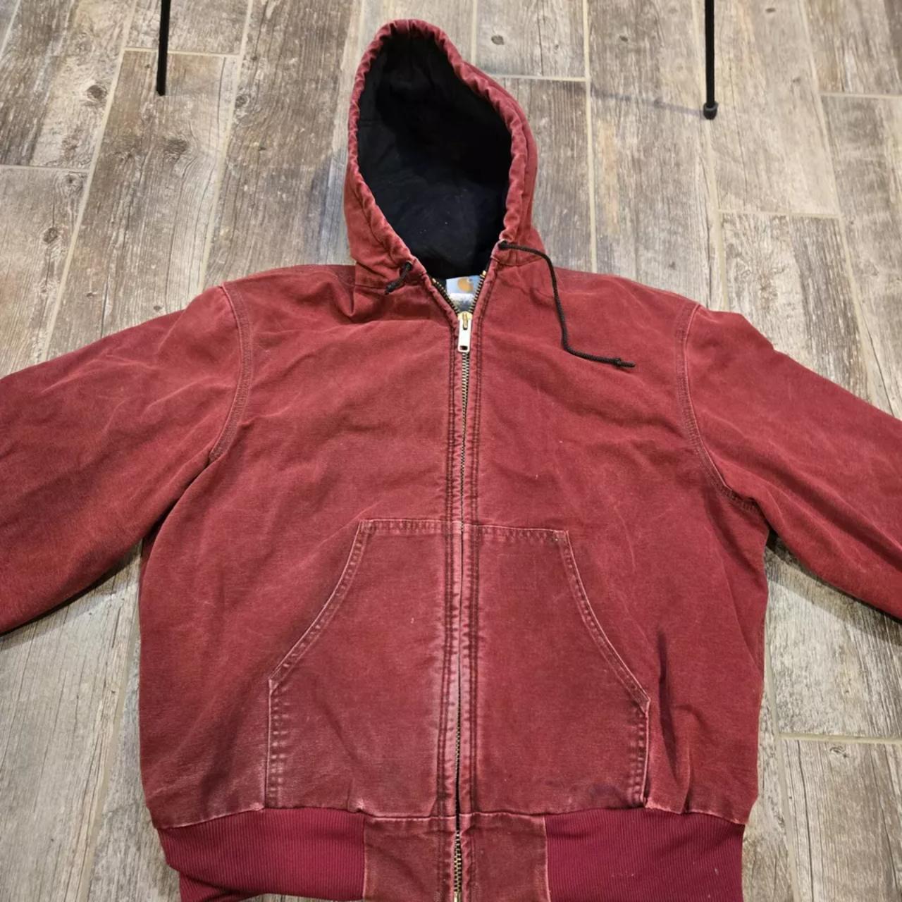 J68 CRI Carhartt Jacket Crimson 90s Distressed Faded... - Depop
