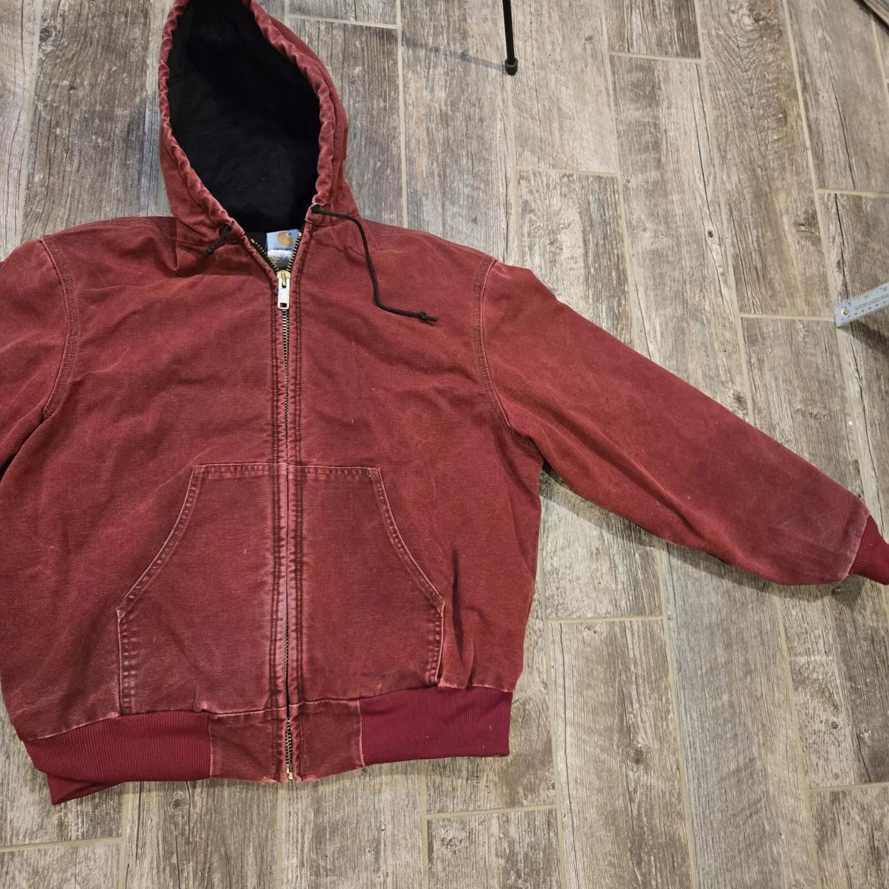 J68 CRI Carhartt Jacket Crimson 90s Distressed Faded... - Depop