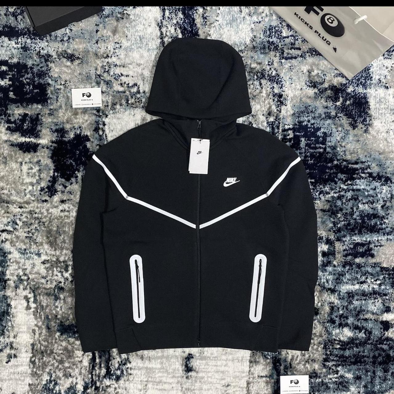 Nike tech reflective fleece tracksuit in black and... | Depop