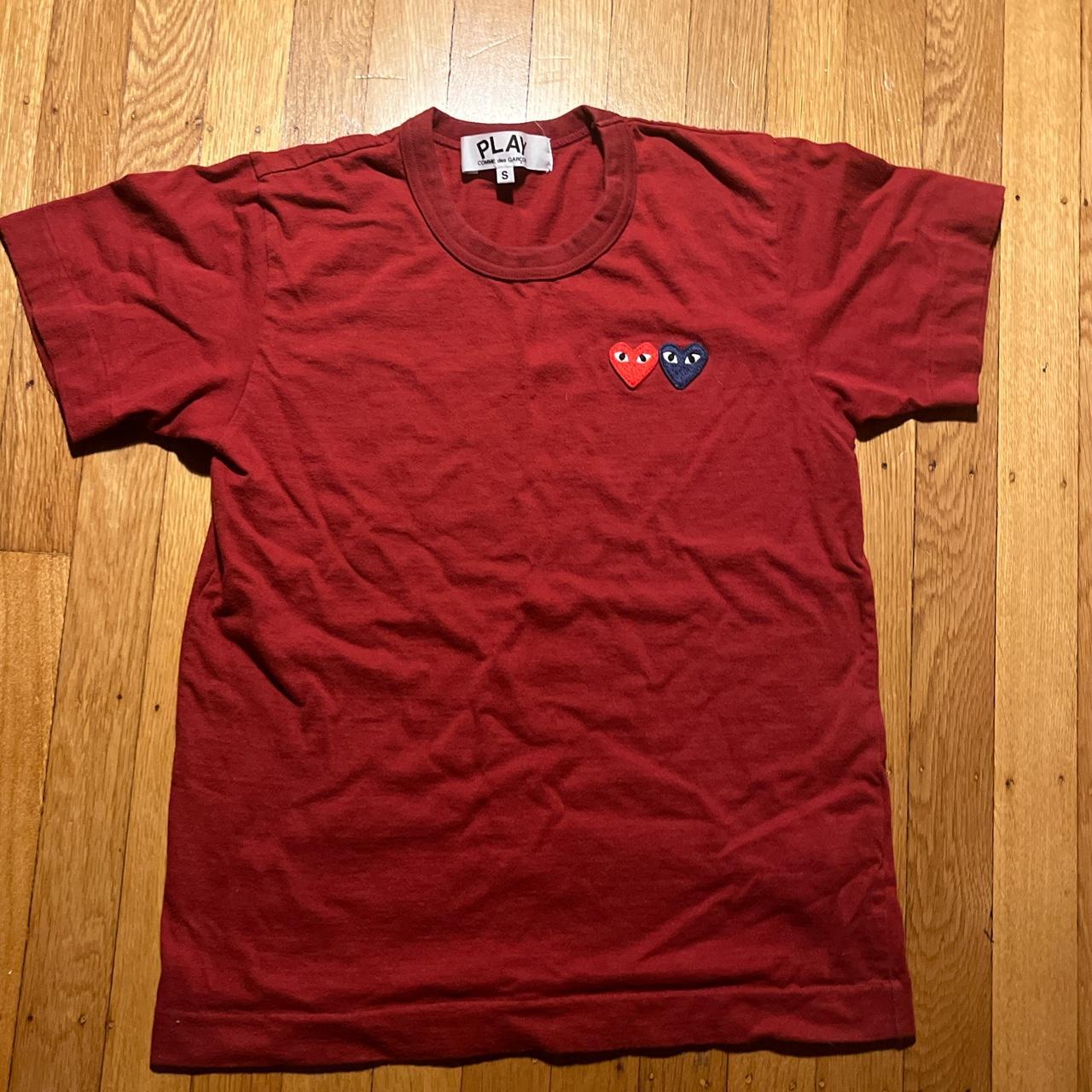 CDG shirt, darkish red, tagged men’s small bit fits... - Depop