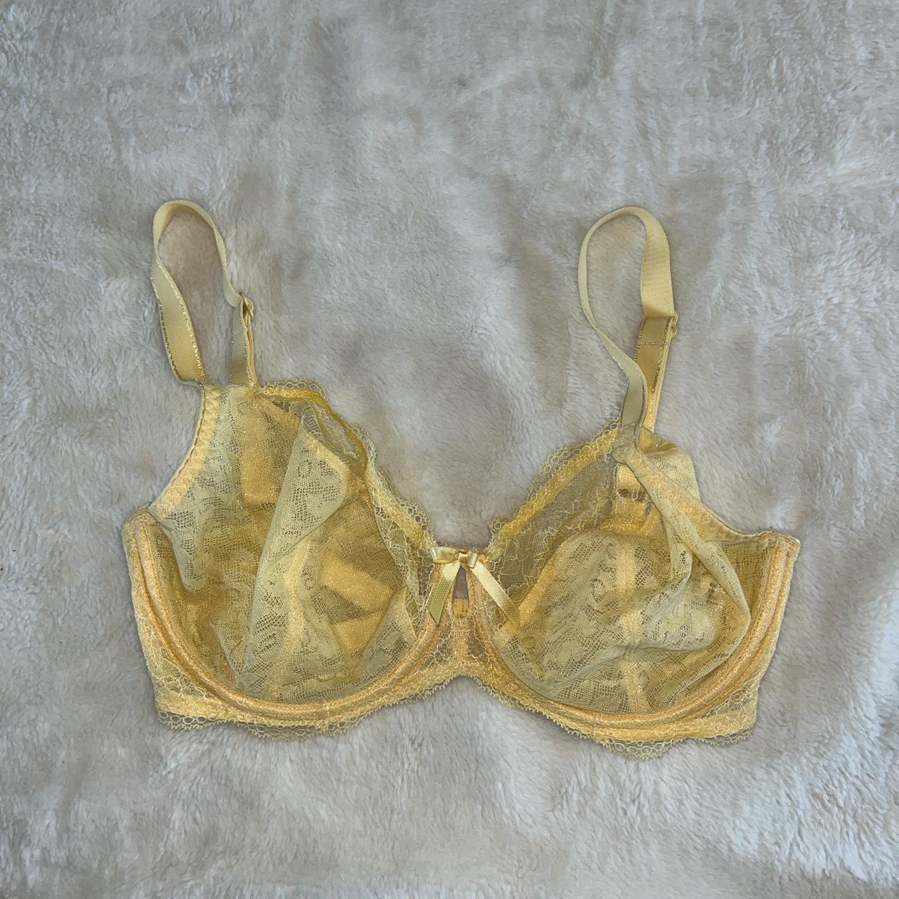 Freya Yellow Lace Bra Size US 30H Size UK... - Depop
