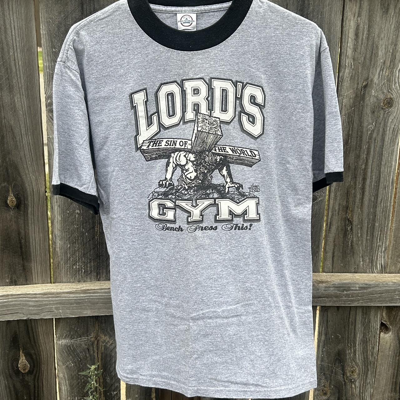 Vintage Lords Gym grey and black ringer tee #90s... - Depop