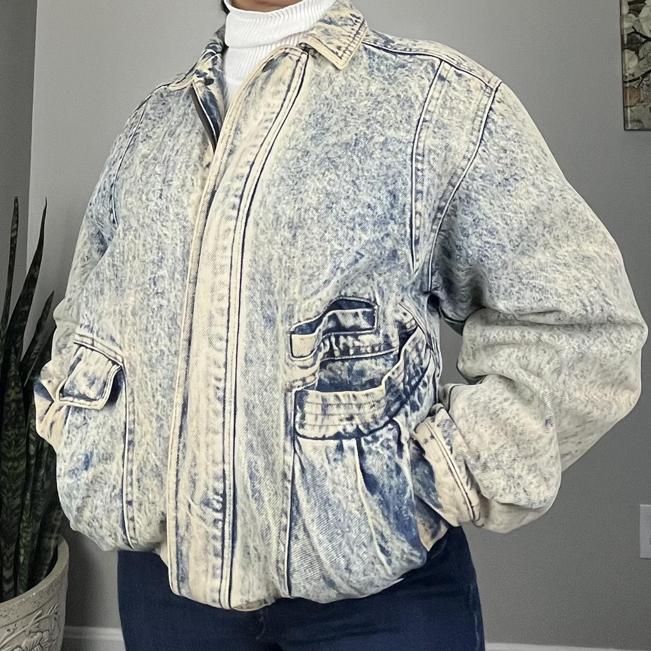 Vintage Acid Wash Denim Bomber Jacket by... - Depop