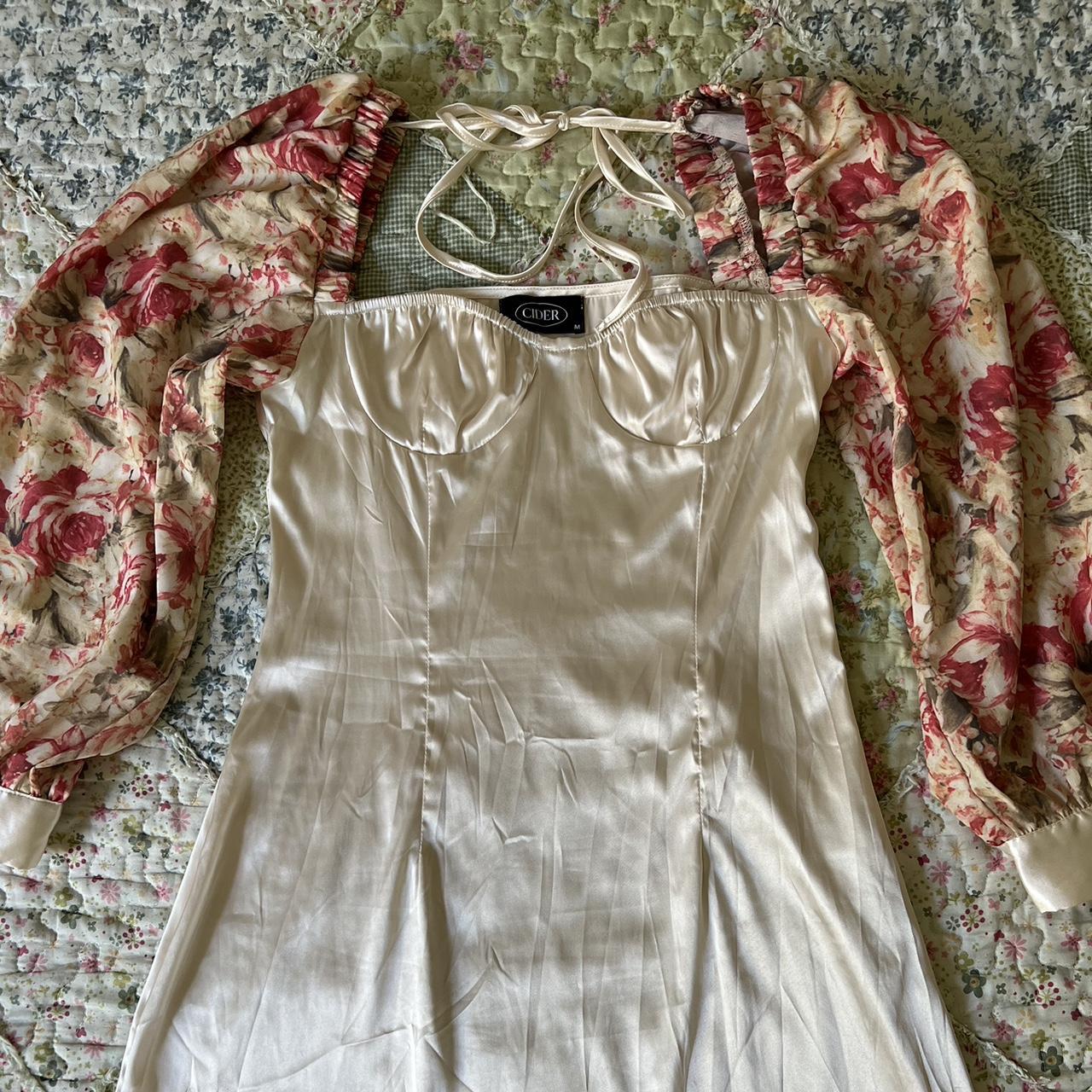 cider museum satin dress only worn once mesh flower... - Depop