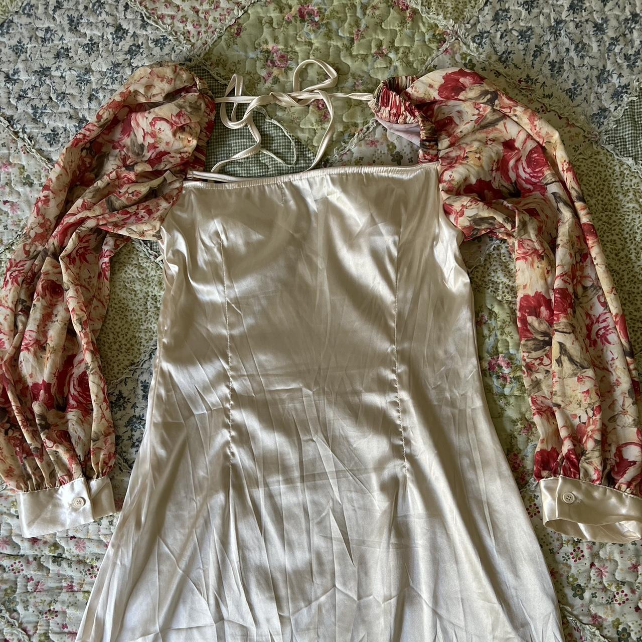 cider museum satin dress only worn once mesh flower... - Depop