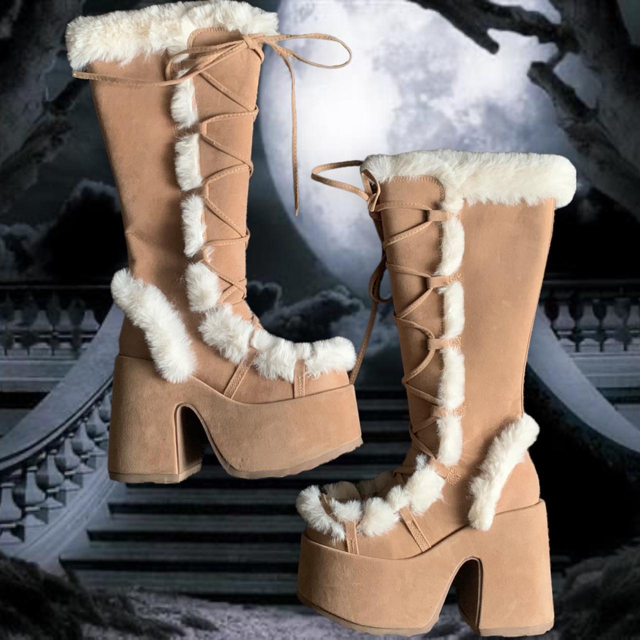 brown demonia camel 311 fairygrunge gothic platform... - Depop