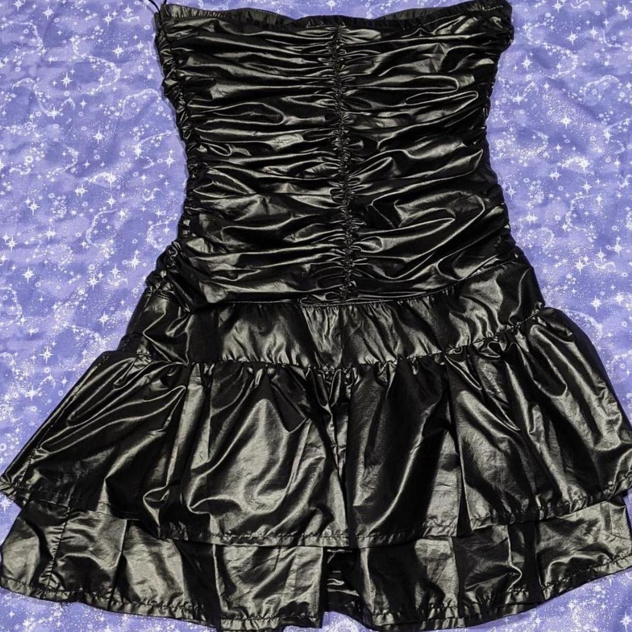 Shiny Black Faux Vinyl Leather Super Mini Dress Depop