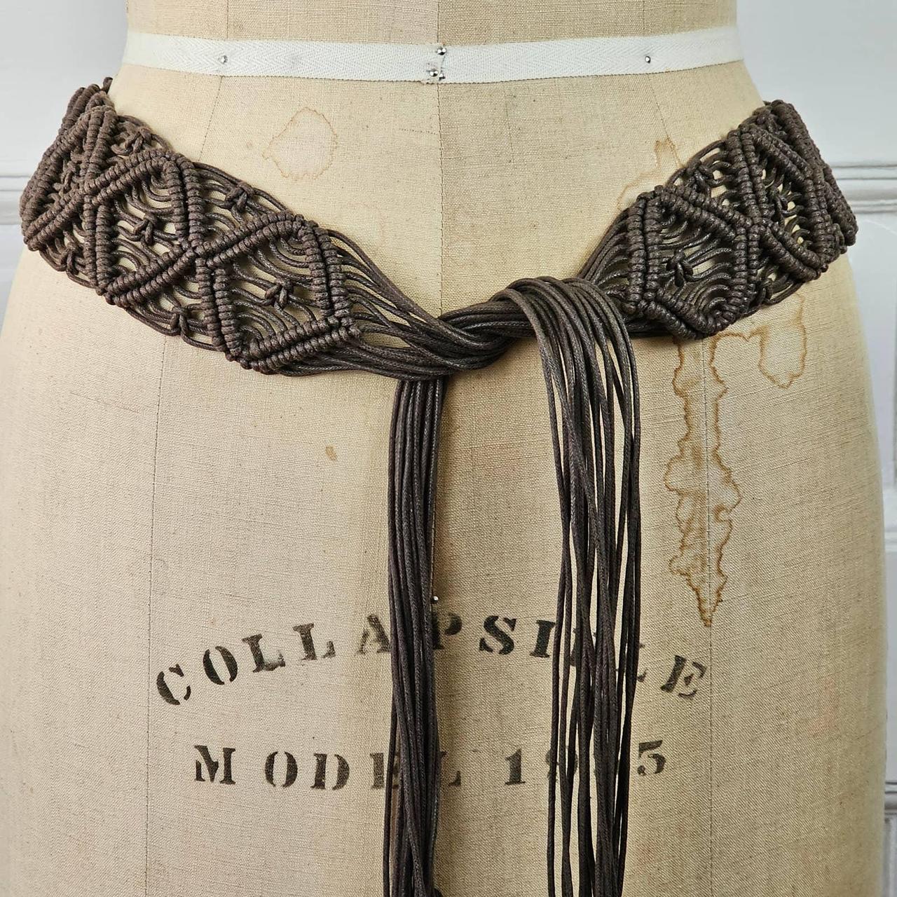 Vintage 1970's macrame cocoa brown belt with long... - Depop