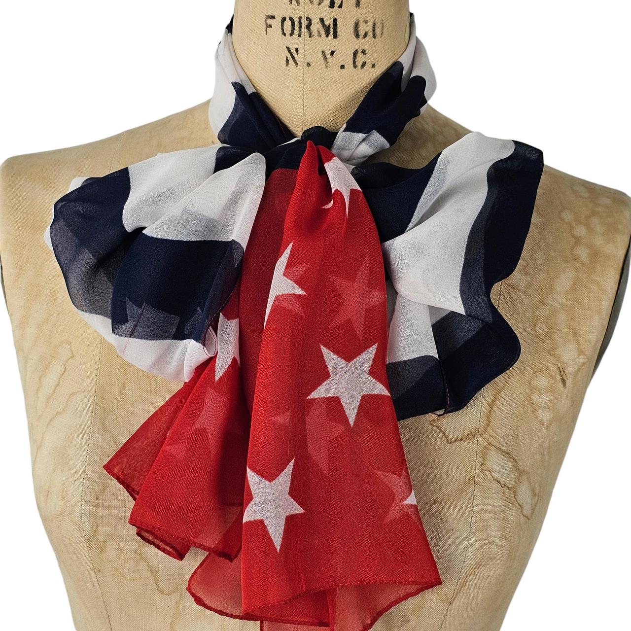 Sheer patriotic red, white and blue scarf with... - Depop