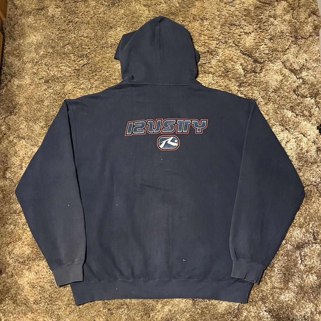 Vintage Rusty Logo Hoodie Navy XLarge Chest : 28... - Depop