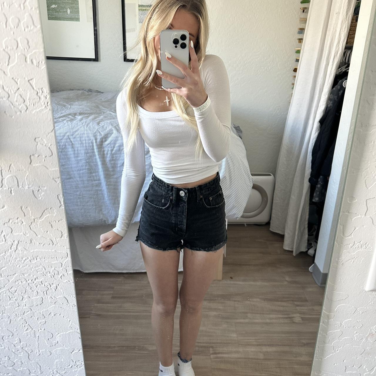 Zara black denim shorts! #zara #denimshorts #shorts - Depop