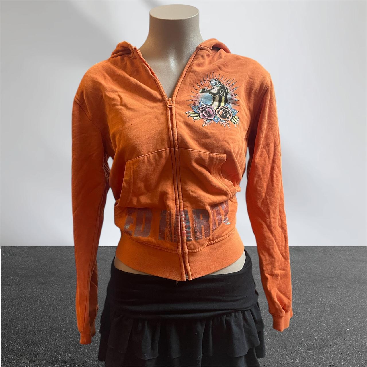 ON HOLD y2k Ed Hardy orange graphic print zip up... | Depop