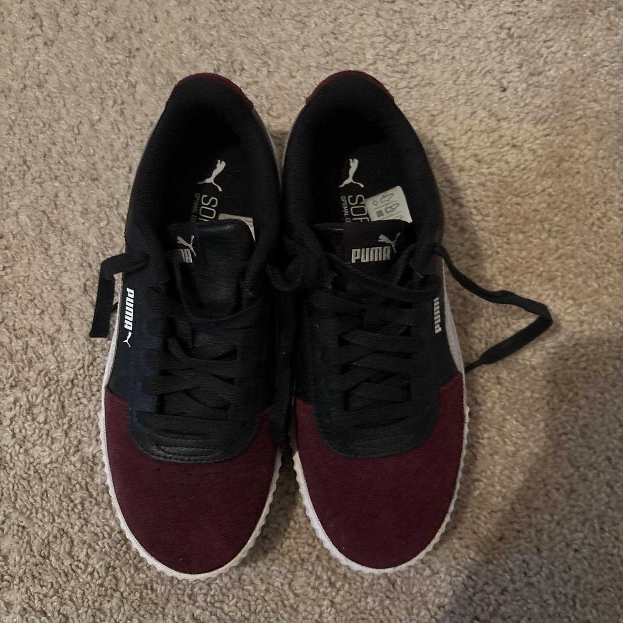 Burgundy and black puma trainers #shoes #Puma | Depop