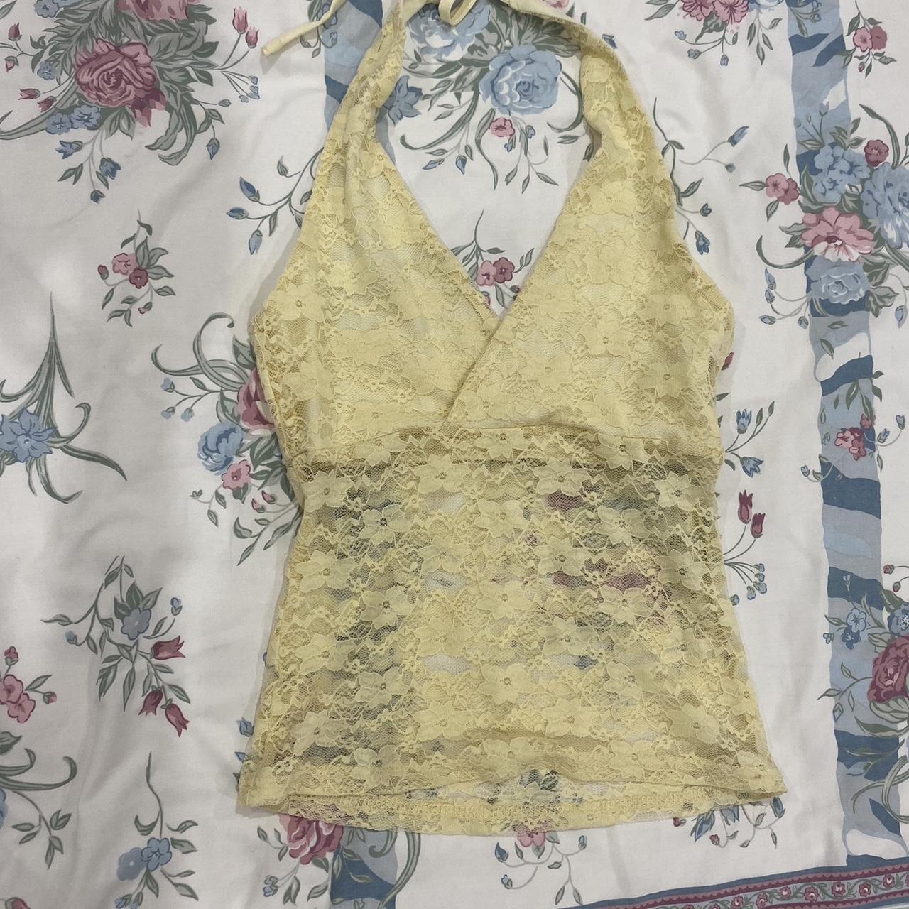Cute y2k yellow lace glassons halter top I only... | Depop
