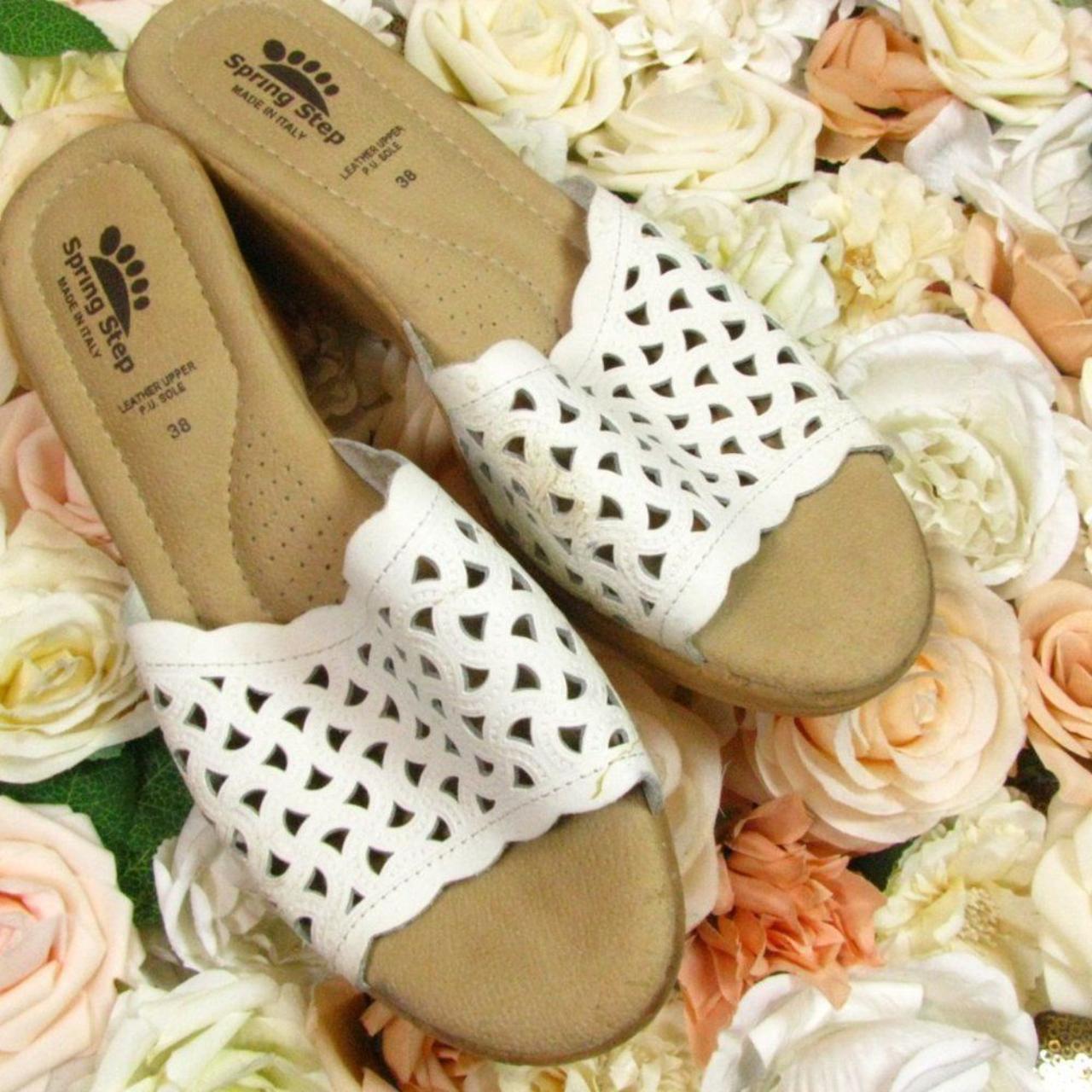 Spring Step Women's White and Tan Sandals | Depop