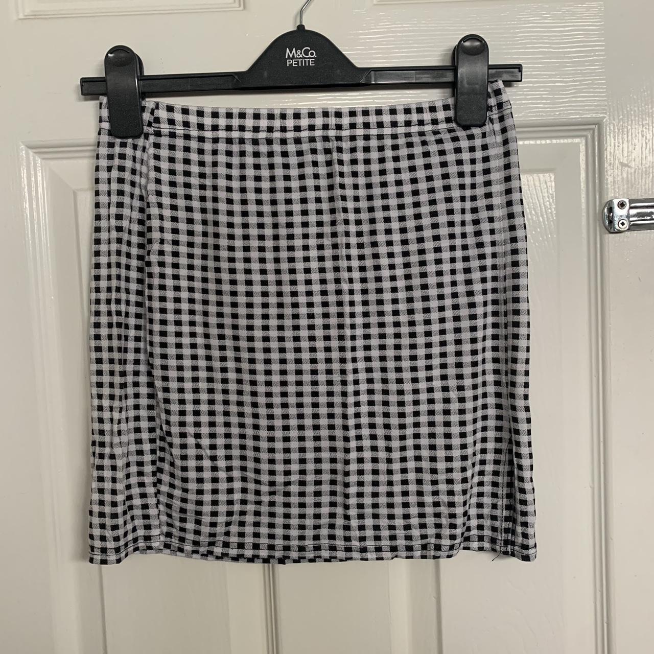 PLT black and white gingham print mini skirt with... - Depop