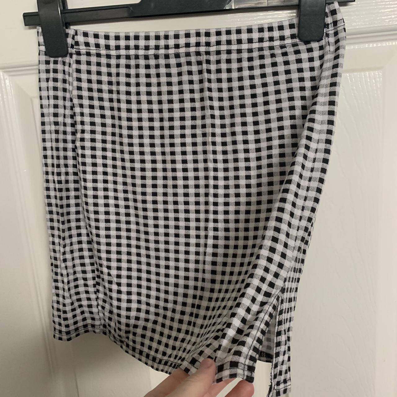 PLT black and white gingham print mini skirt with... - Depop