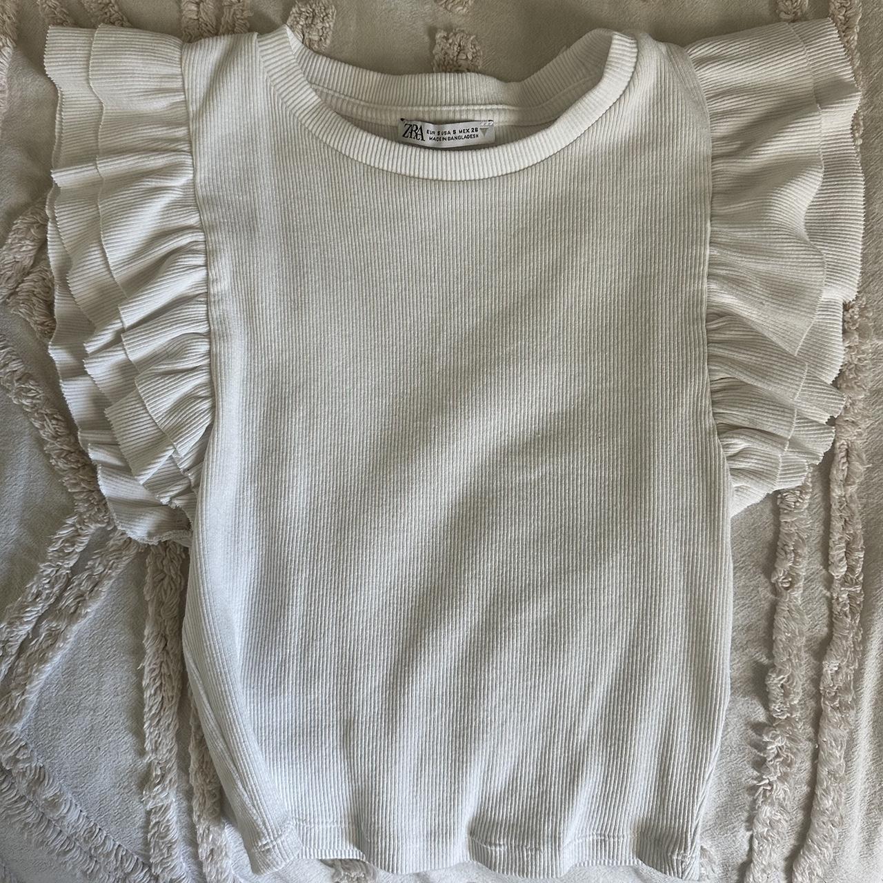 Zara White Ruffle Crop Top - Depop