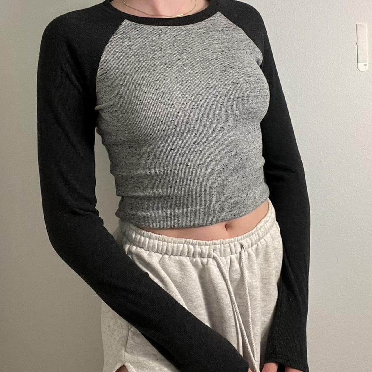 S forever 21 long sleeve cropped two toned grey... - Depop