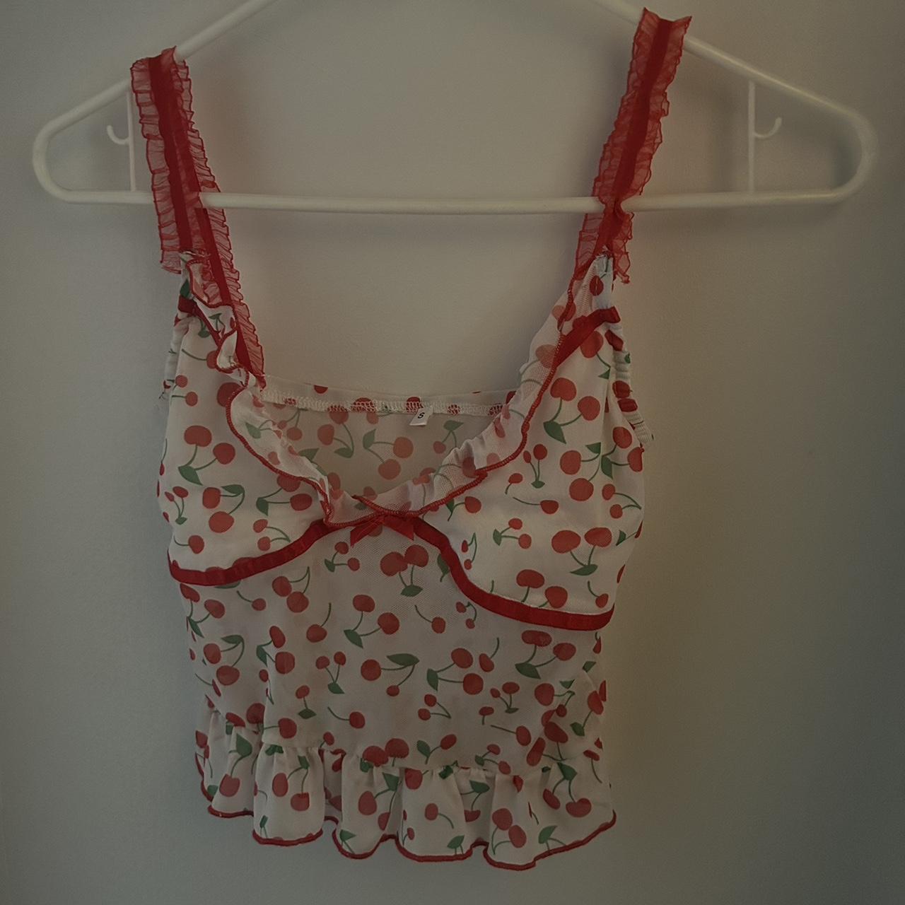 Cherry tank top with red strapes - Depop