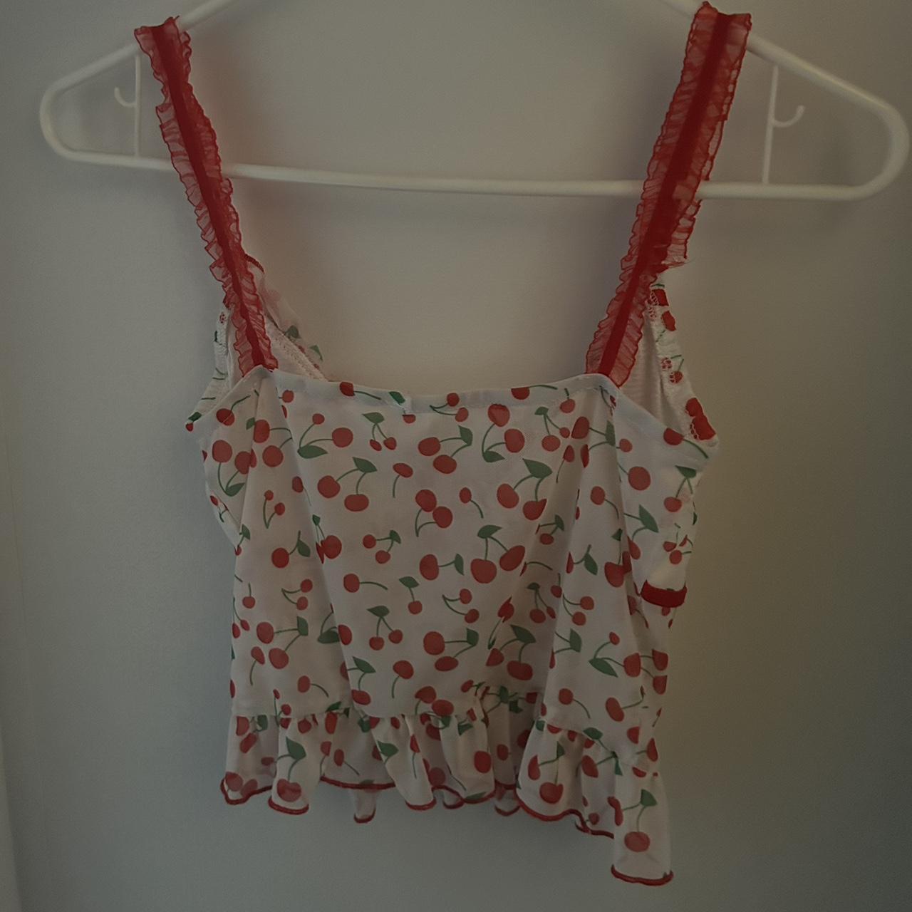 Cherry tank top with red strapes - Depop