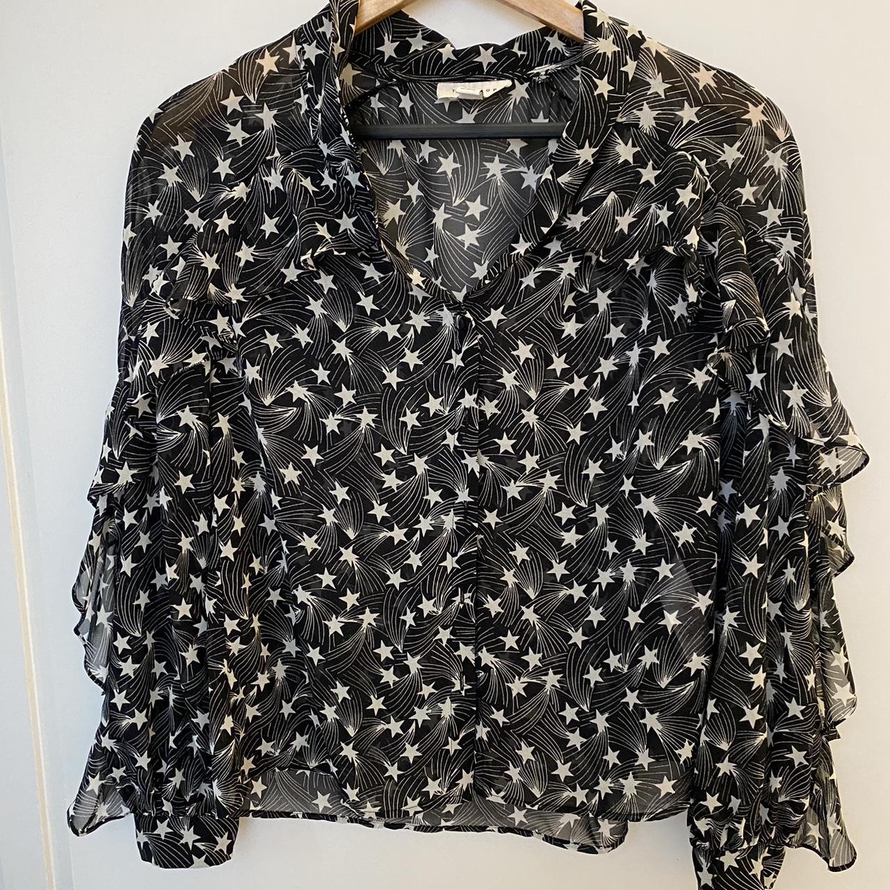 Topshop Blouse with Stars, Black and White Size XS/S - Depop