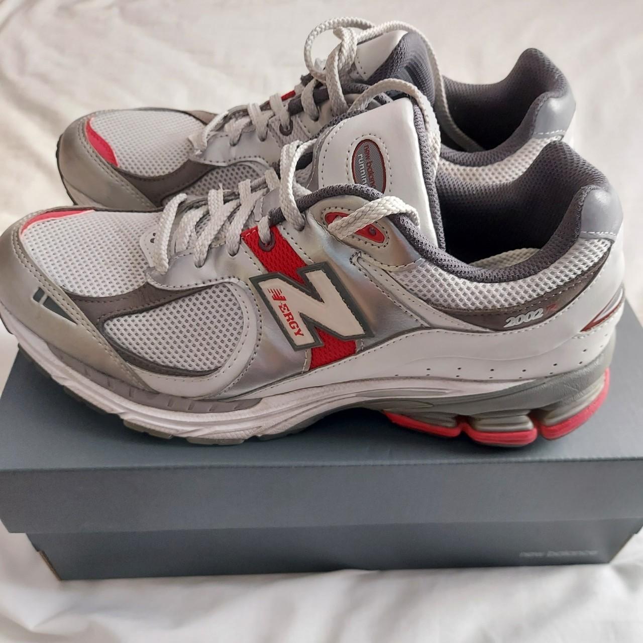 New Balance Men's Red and Silver Trainers | Depop