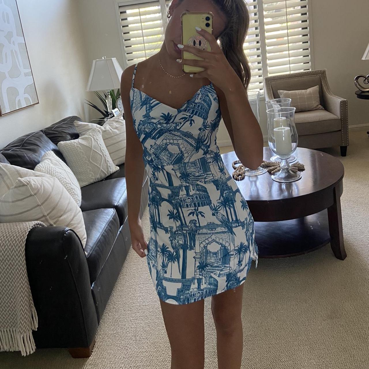 forever 21 blue and white design dress -looks like... - Depop