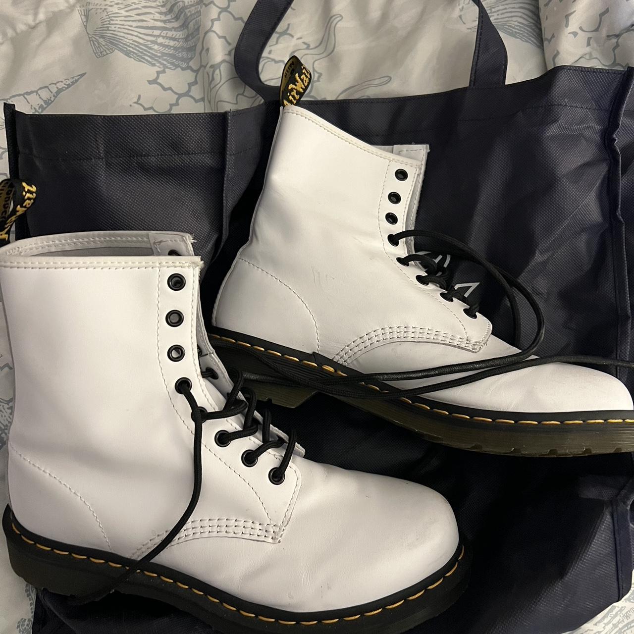 white 1460 doc martin boot size 10 minor scraps or... - Depop