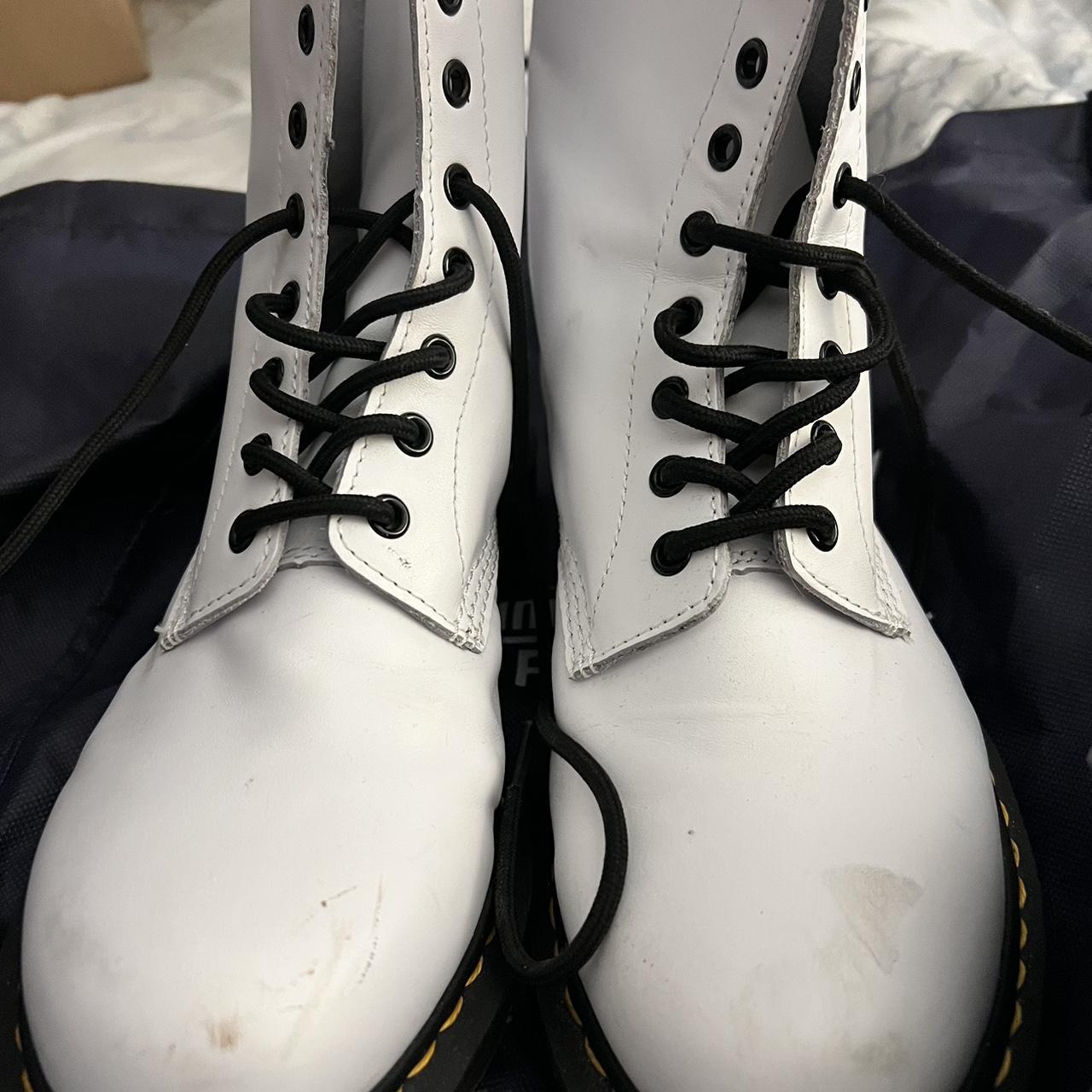 white 1460 doc martin boot size 10 minor scraps or... - Depop