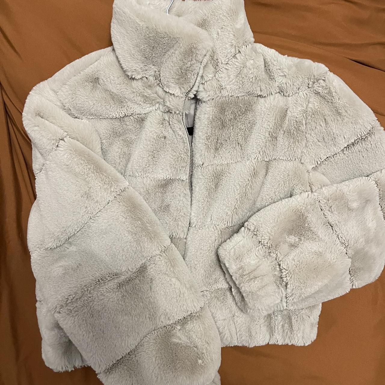 Grey Fluffy Bomber Jacket Never Worn Before The Depop