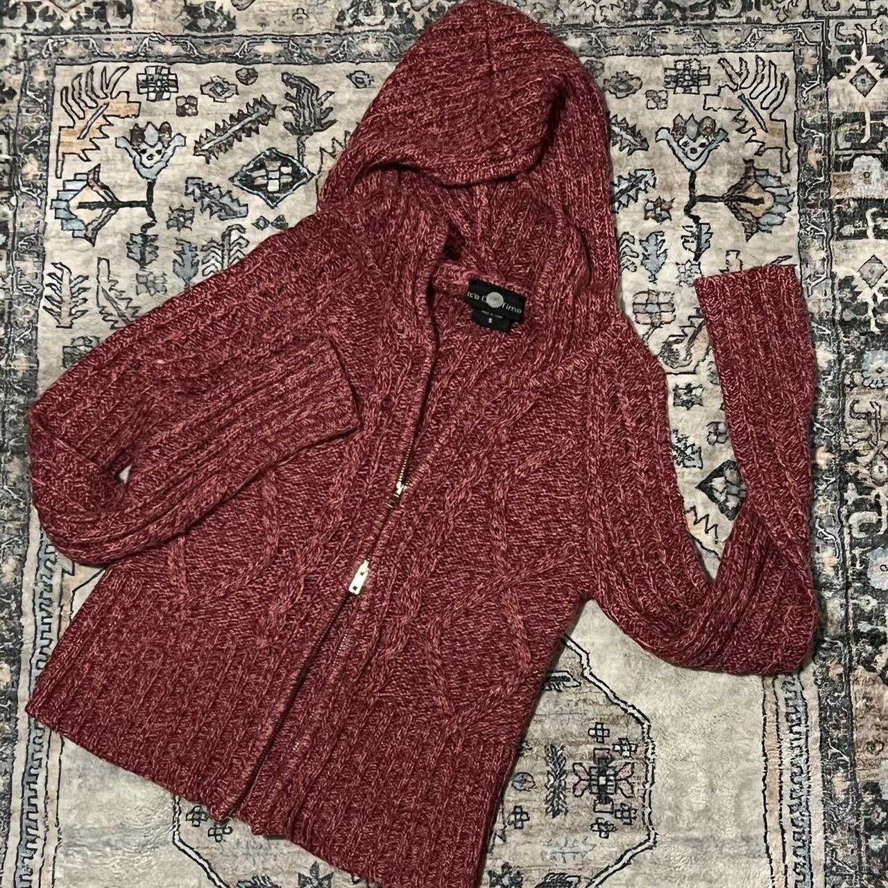 dusty rose cable knit zip up sweater zips from the... - Depop