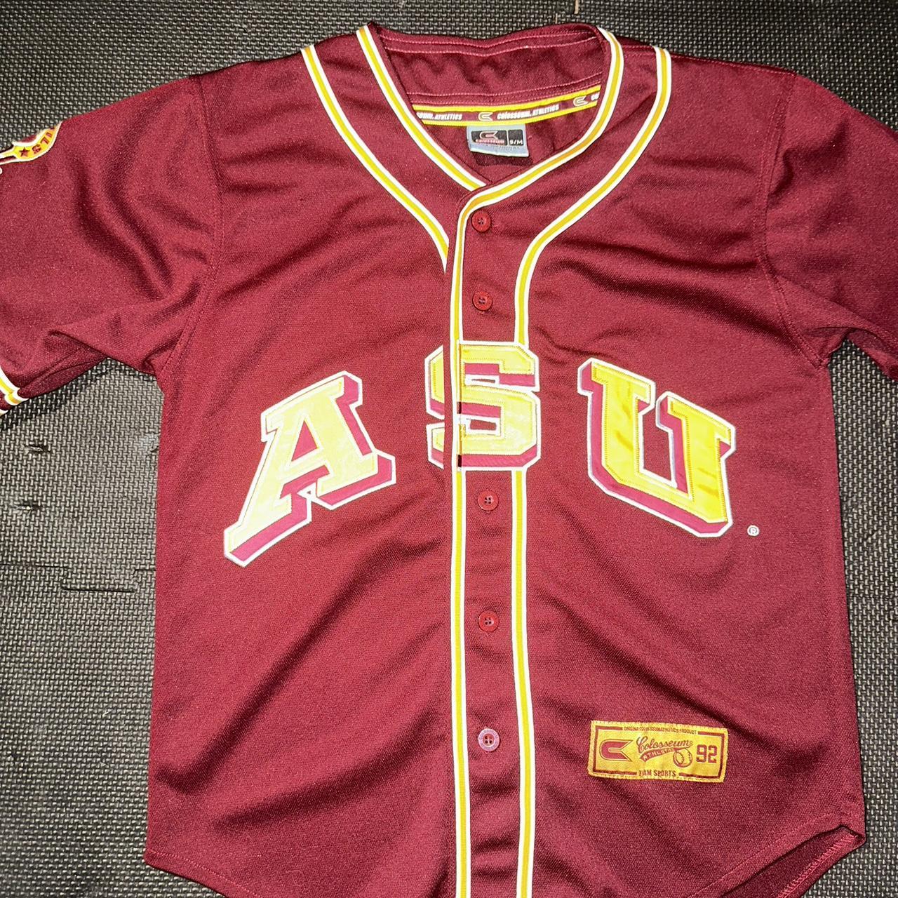 ASU red and yellow baseball jersey size small #ASU... - Depop