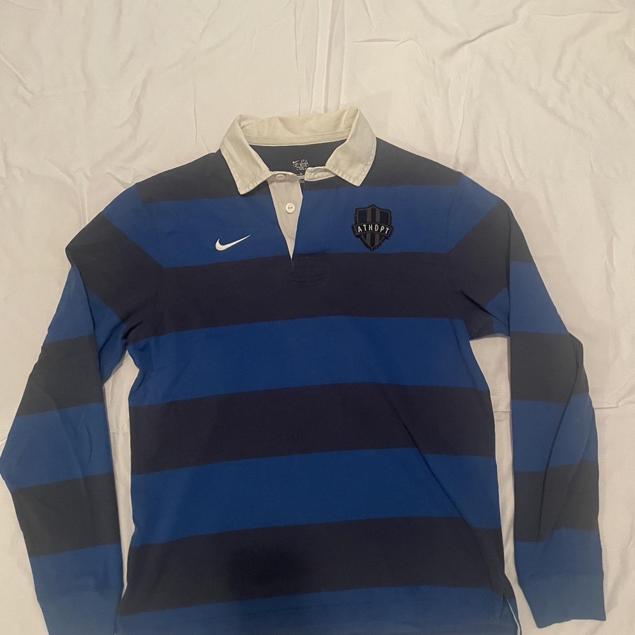Blue strip rugby polo long sleeve... - Depop