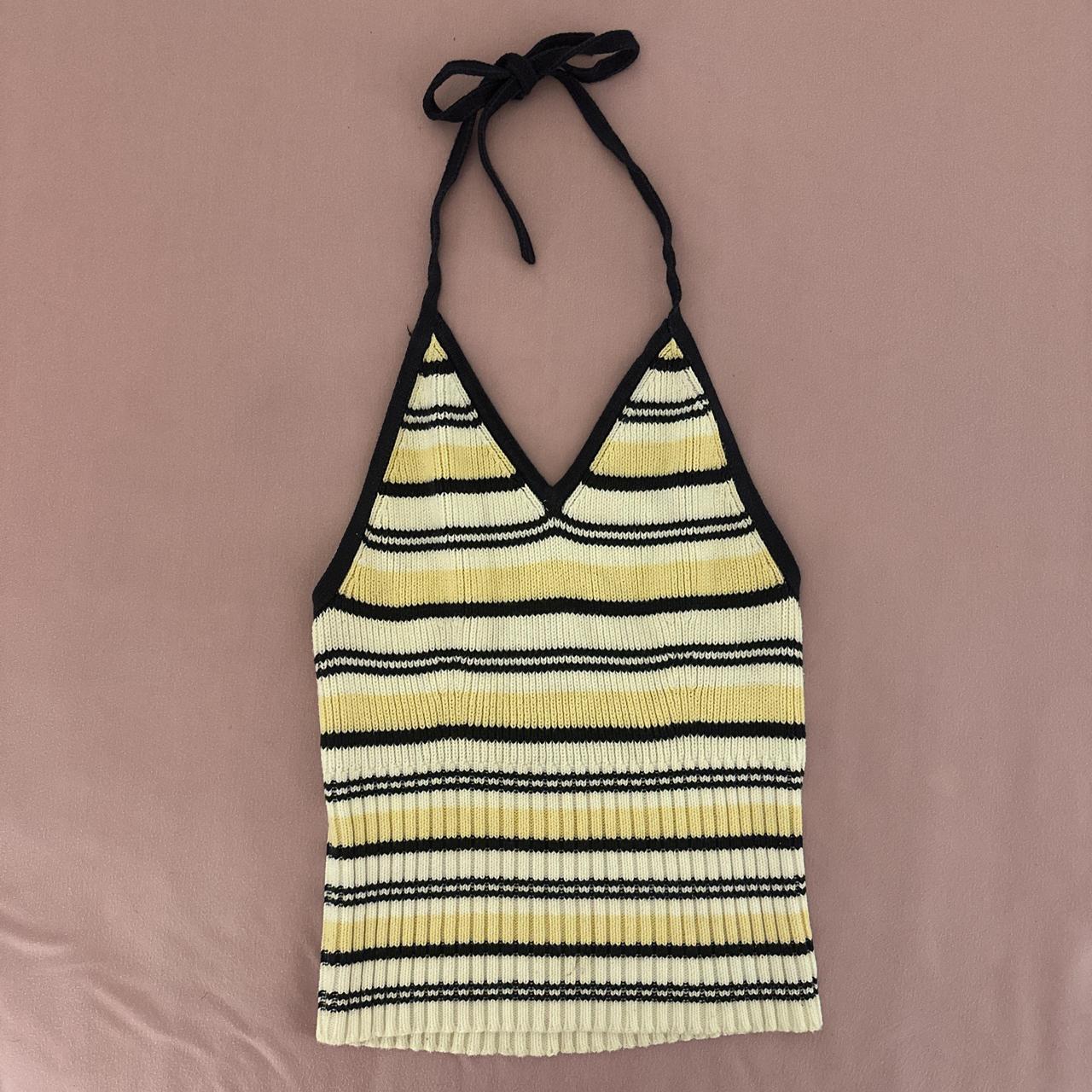 yellow and black striped halter tank. perfect for... - Depop