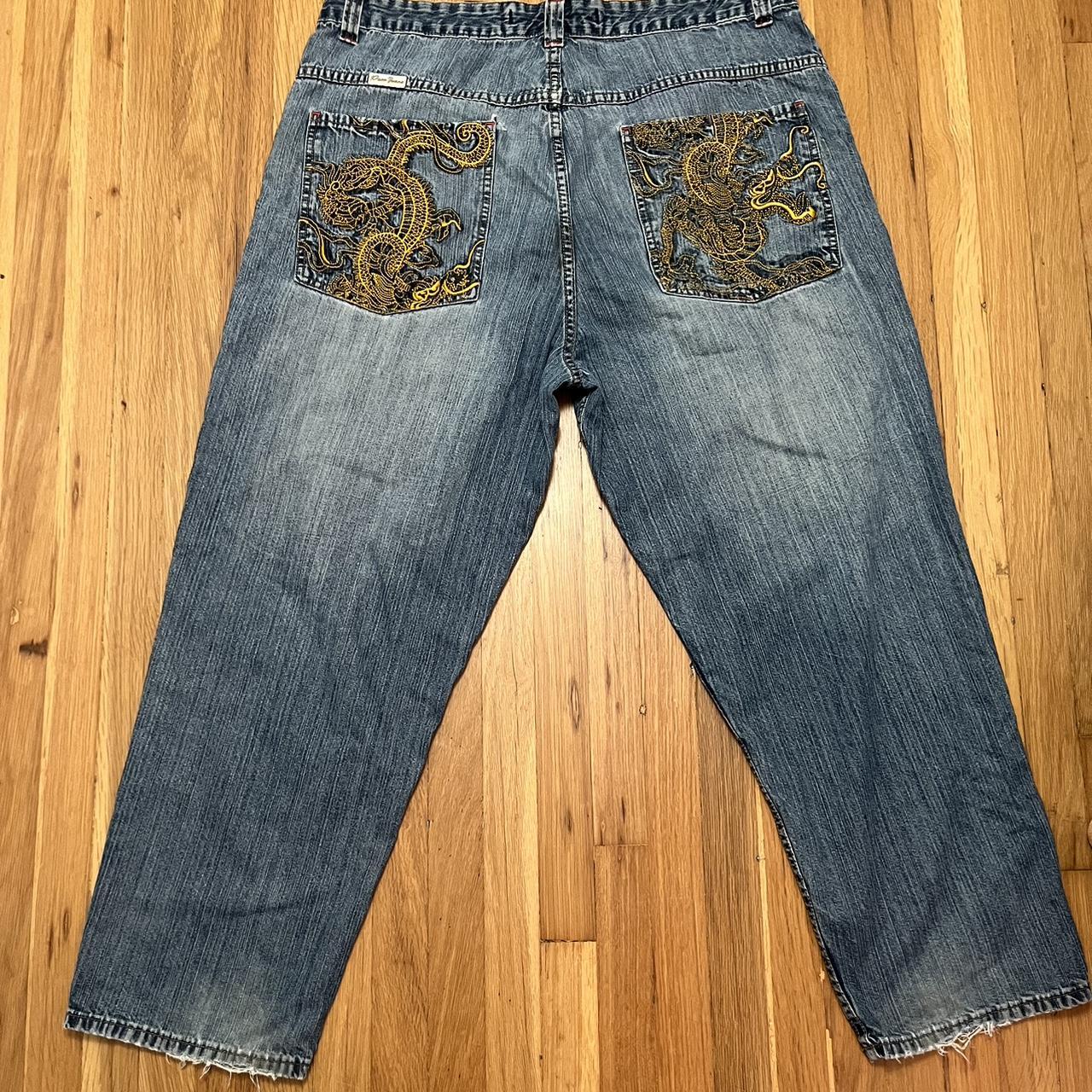 sick vintage 90s embroidered paco jeans size mens... - Depop