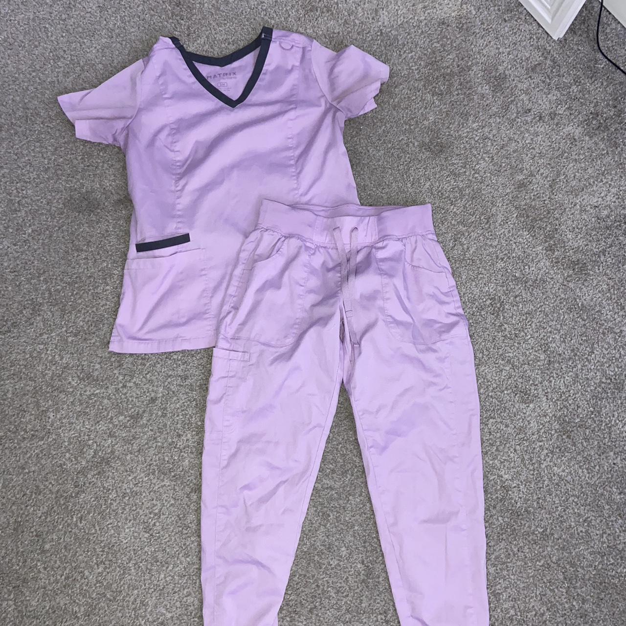 Pink scrub set, bottoms are jogger style, matrix - Depop