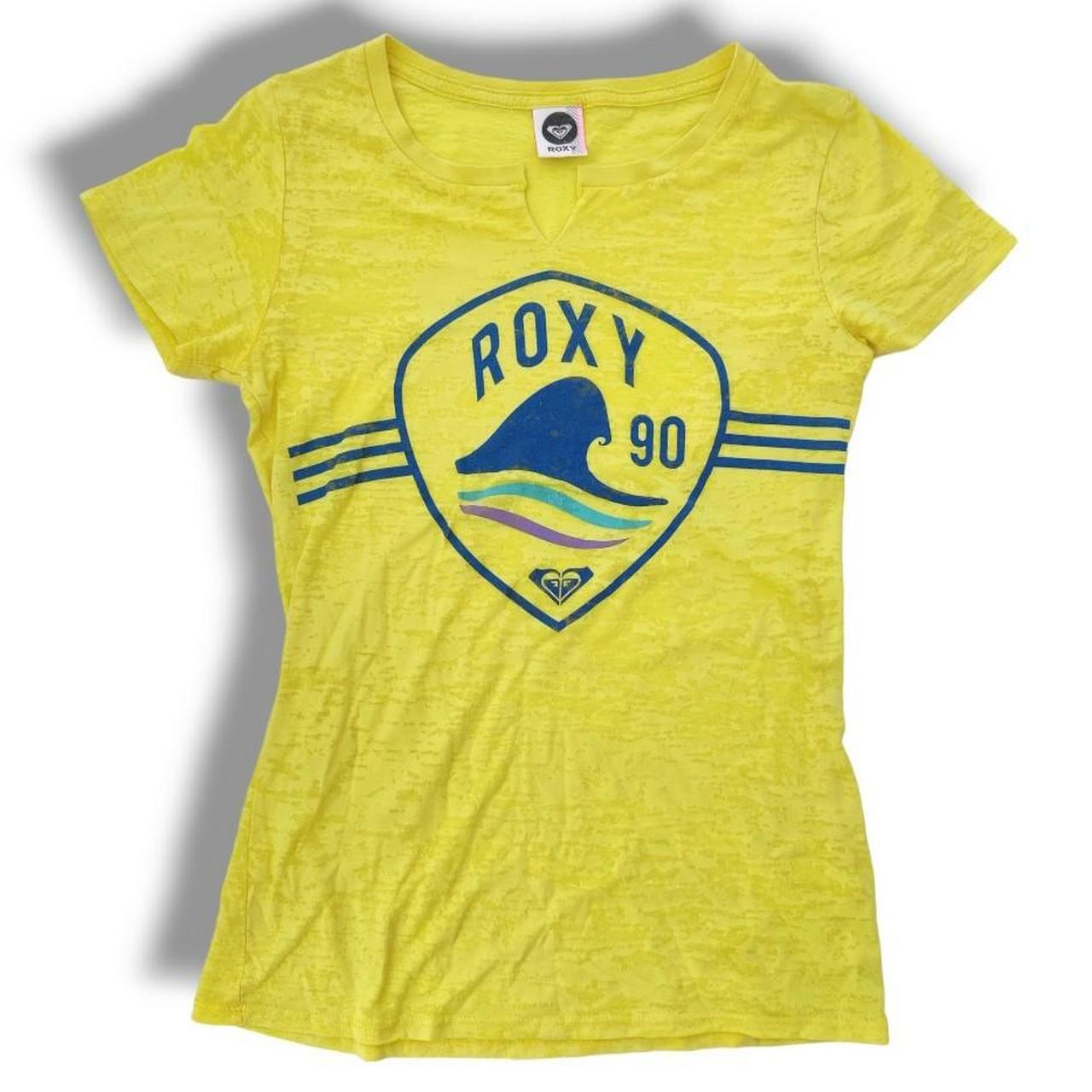 Early 2000s, Roxy yellow with blue logo print... - Depop