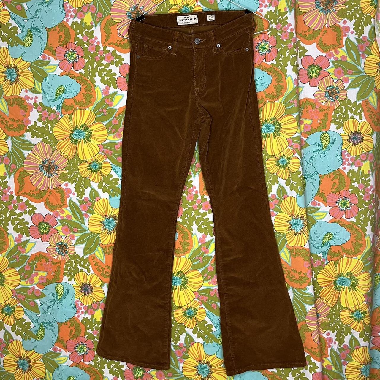 Lucky Brand flared-leg corduroy pants in warm brown,... - Depop
