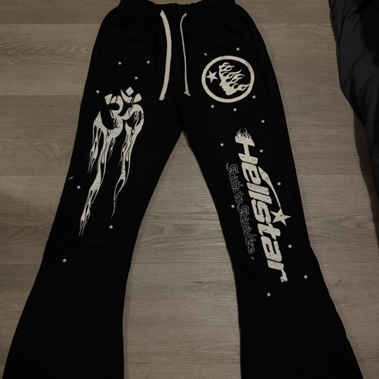 Hellstar black and white flare sweatpants - Depop