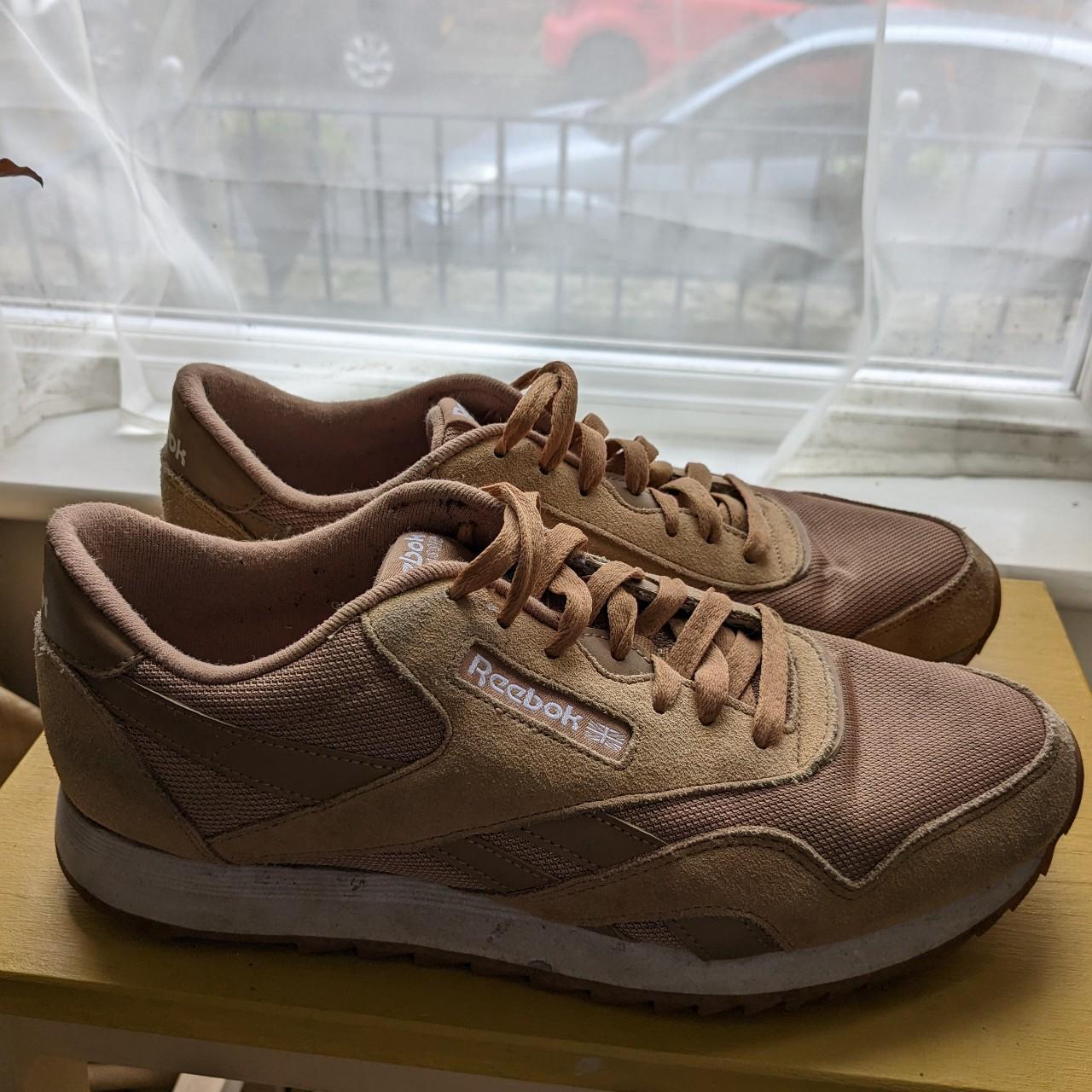 Reebok size 8 mens tan suede leather trainers... - Depop
