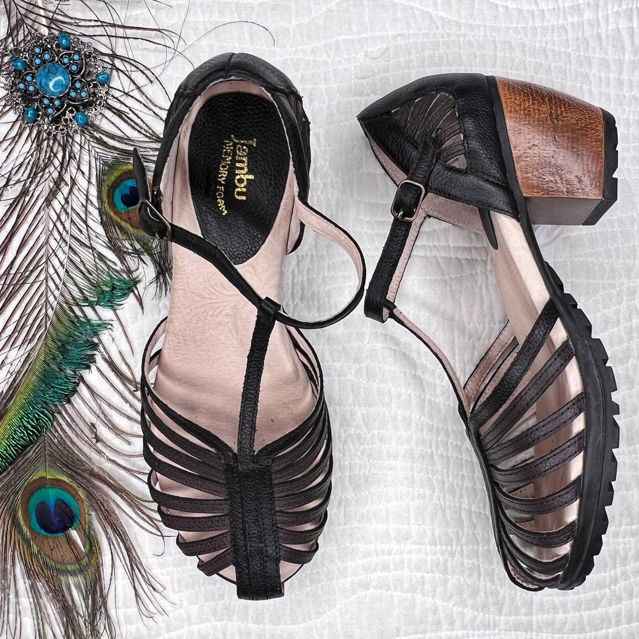 Jambu Women's 9 Strappy Leather Block High Heels... - Depop